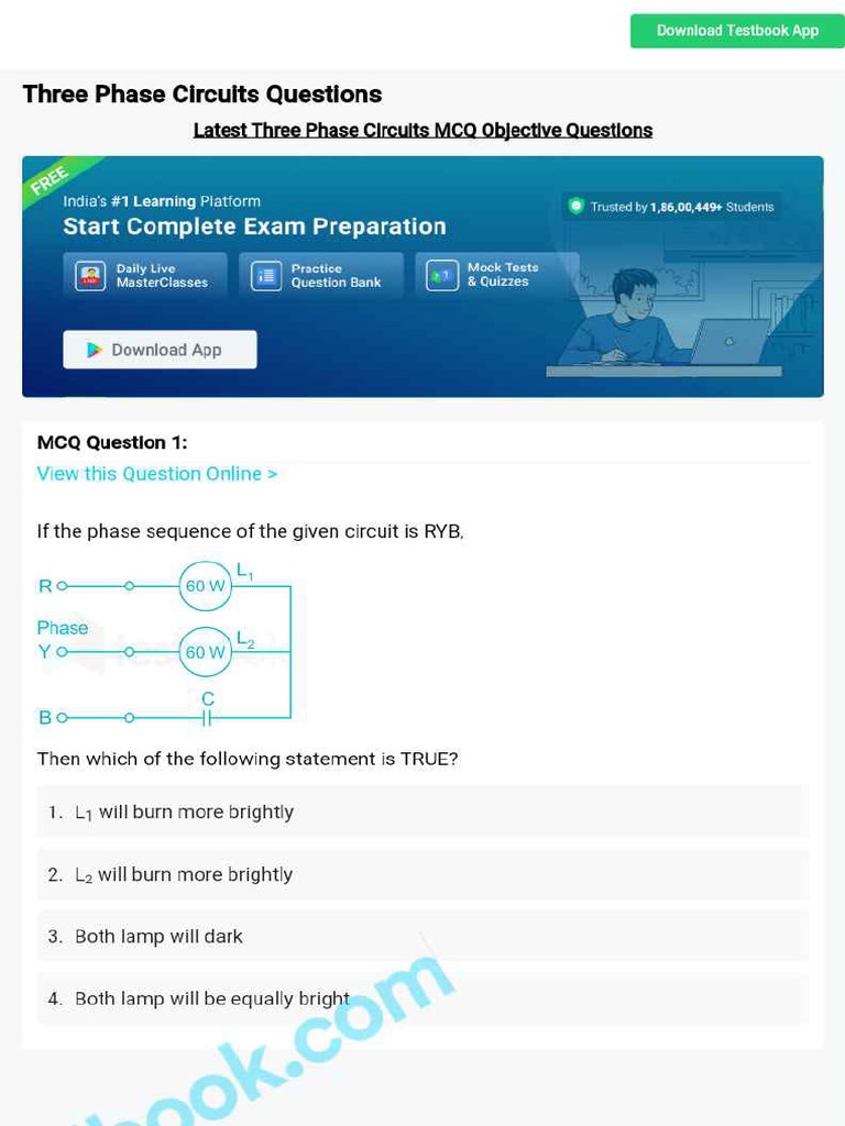 MCQ On Three Phase Circuits 5eea6a0e39140f30f369e5af | PDF