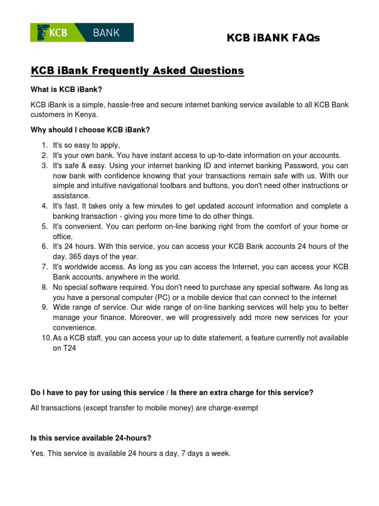 KCB Ibank Frequently Asked Questions | PDF | Password | Online Banking