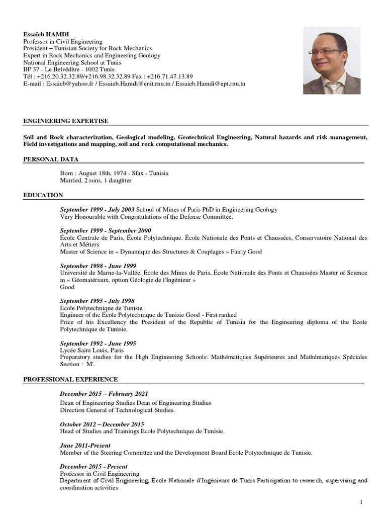 CV Essaieb Hamdi | PDF | Geotechnical Engineering | Engineering