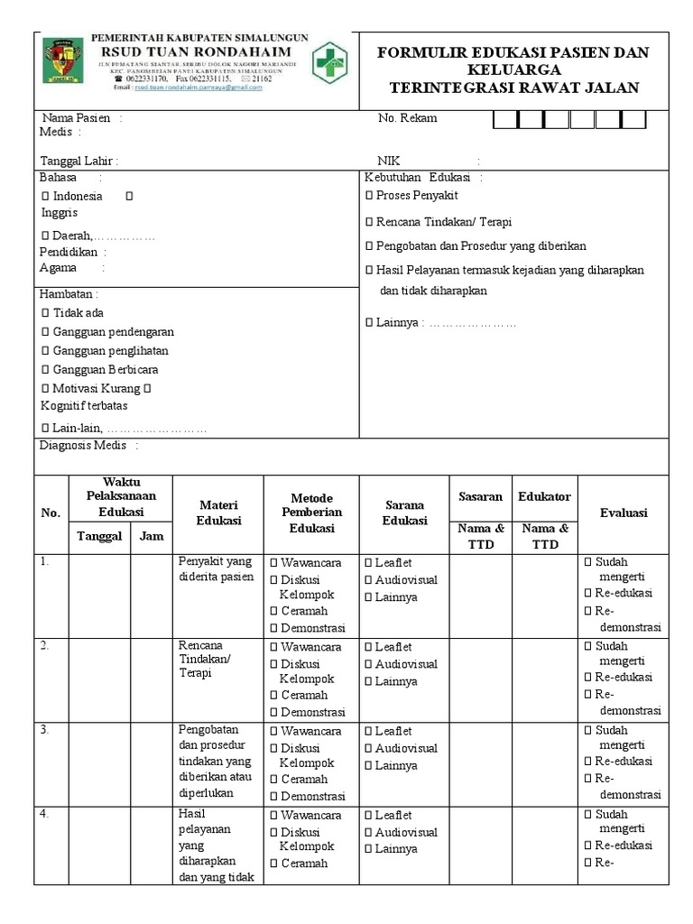 Formulir Edukasi Pasien Dan Keluarga Terintegrasi Rawat Jalan | PDF