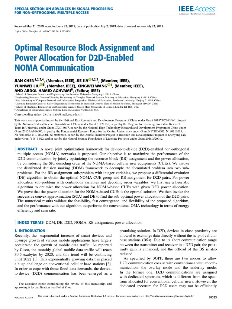 Optimal Resource Block Assignment And Power Allocation For D2d Enabled Noma Communication Pdf