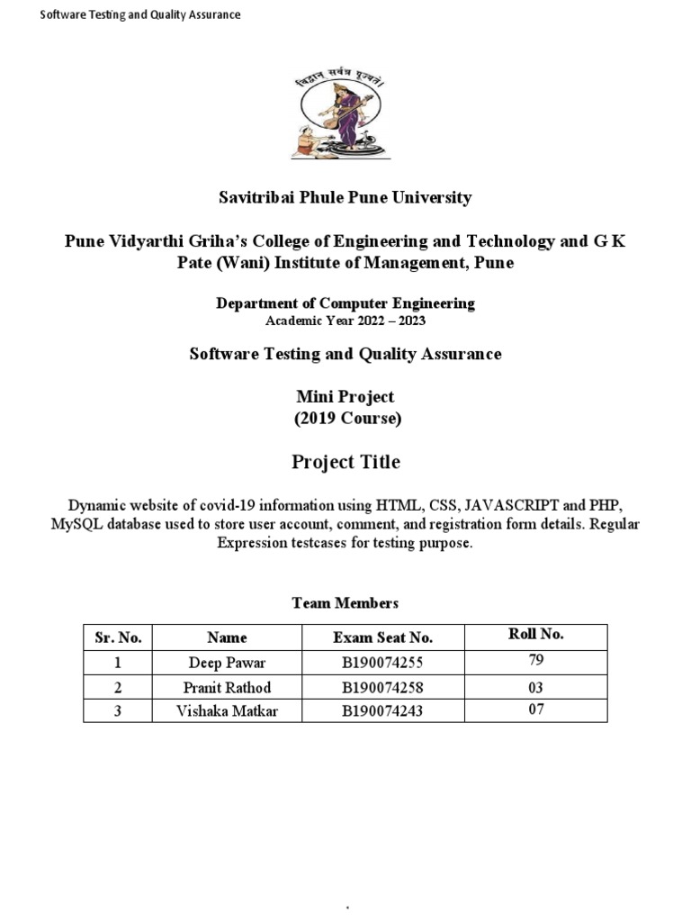 STQA Mini Project | PDF | Infection | Diseases And Disorders