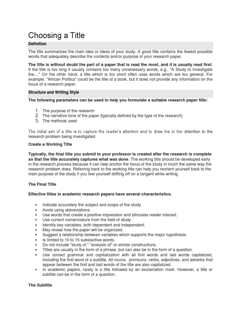 Choosing A Title | PDF | Noun | Word