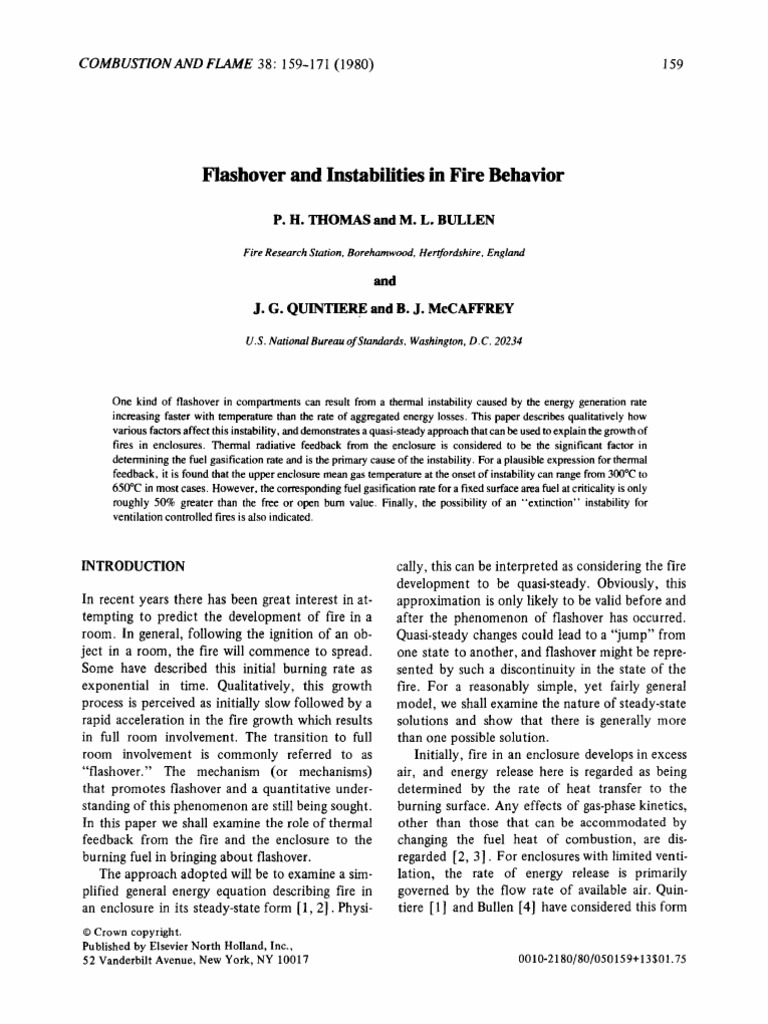 Flashover and Instabilities in Fire Behavior: P. H. Thomas and M. L ...