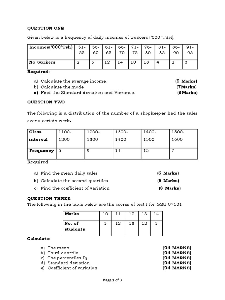 Questions On Measures of Central Tendency, Dispersion & Position | PDF ...