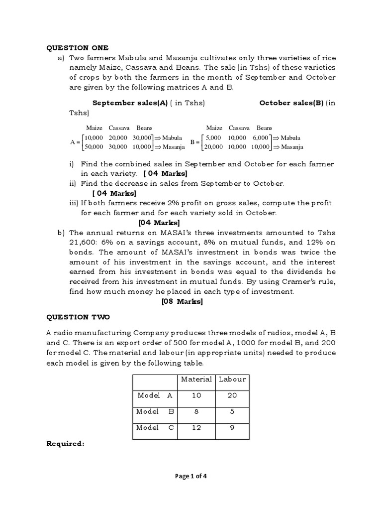 Solving Business and Economics Problems Using Matrix Algebra | PDF ...