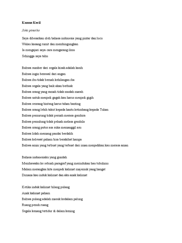Joko Pinurbo: Kamus Kecil | PDF