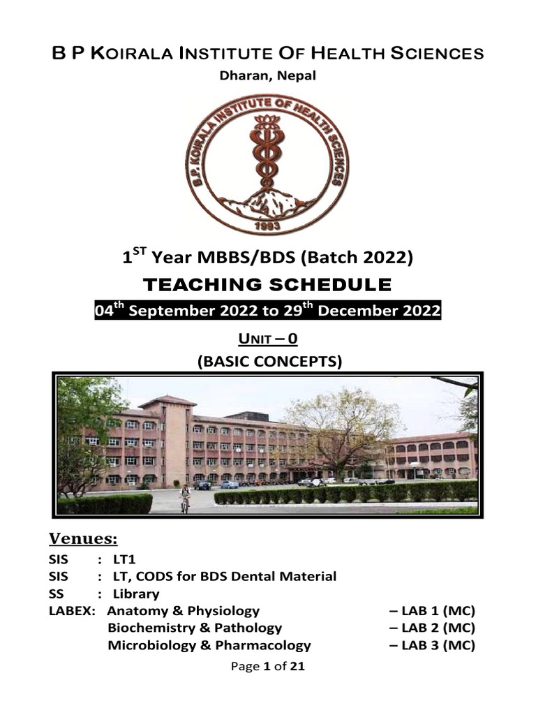 Revised Schedule Unit 0 (CDP) MBBS-BDS 2022 Batch | PDF | Dental Degree ...