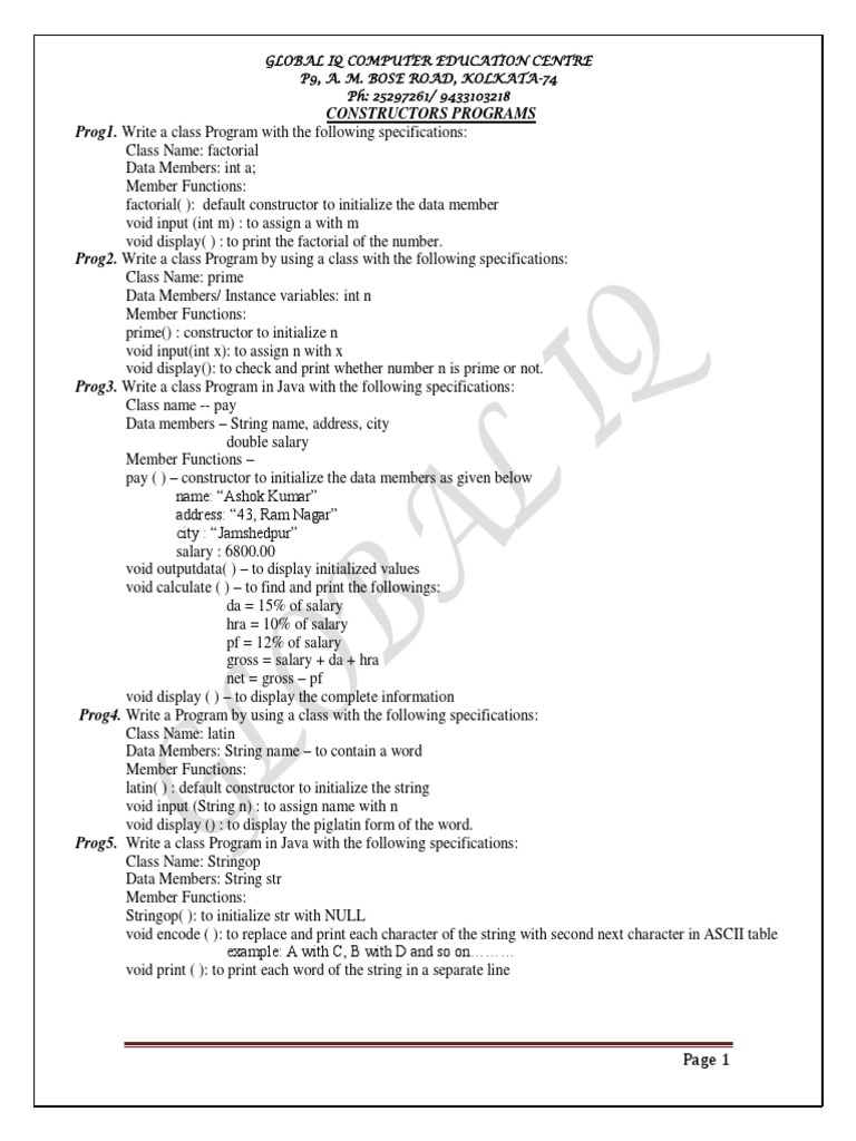 Constructors Programs Pdf Constructor Object Oriented Programming 2540