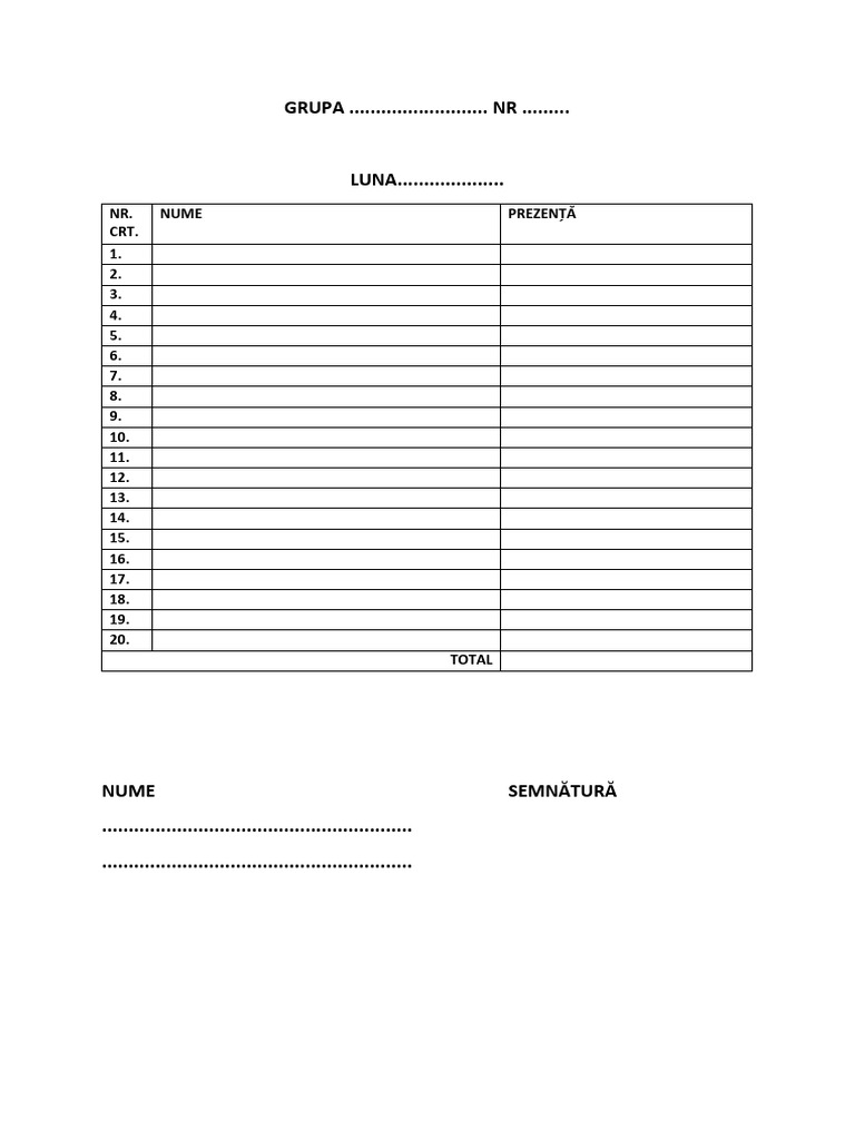 Tabel Prezenta Lunara | PDF