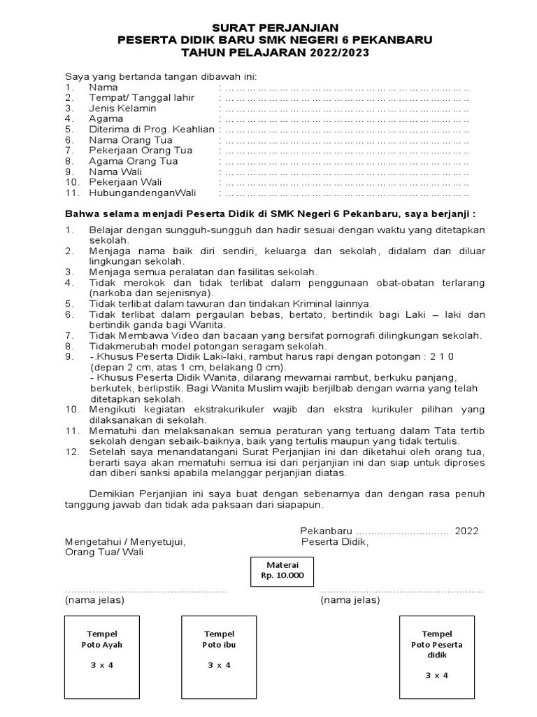 Format Surat Perjanjian PPDB Ok | PDF