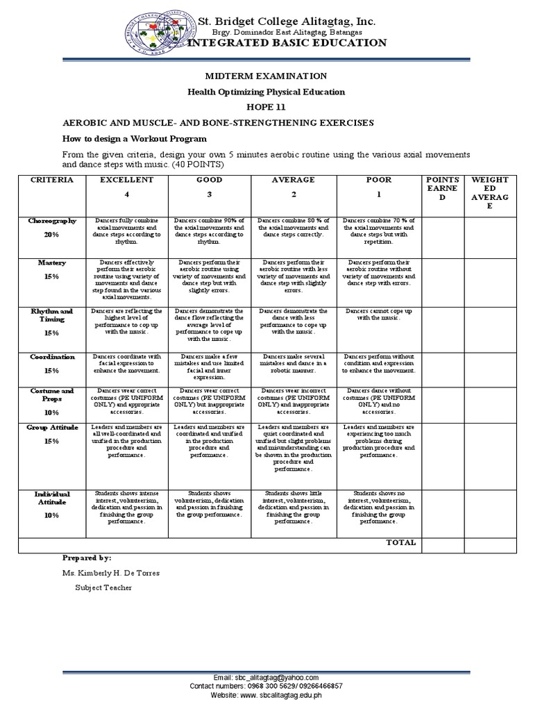 Midterm - Performance Task Rubrics | PDF | Dances | Aerobic Exercise