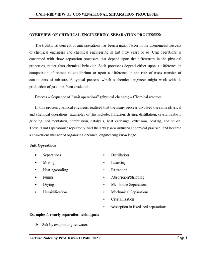 Separation Processes Handout | PDF | Distillation | Solubility