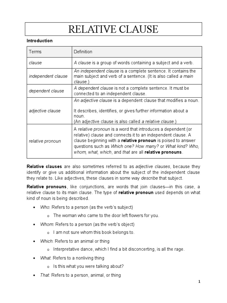 An In-Depth Exploration of Relative Clauses | PDF | Clause | Subject ...