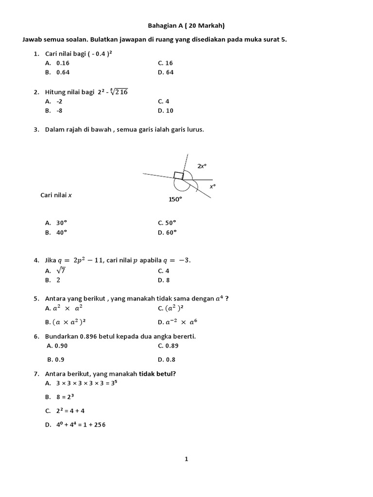 Ujian 2 Math f3 Bahagian A | PDF