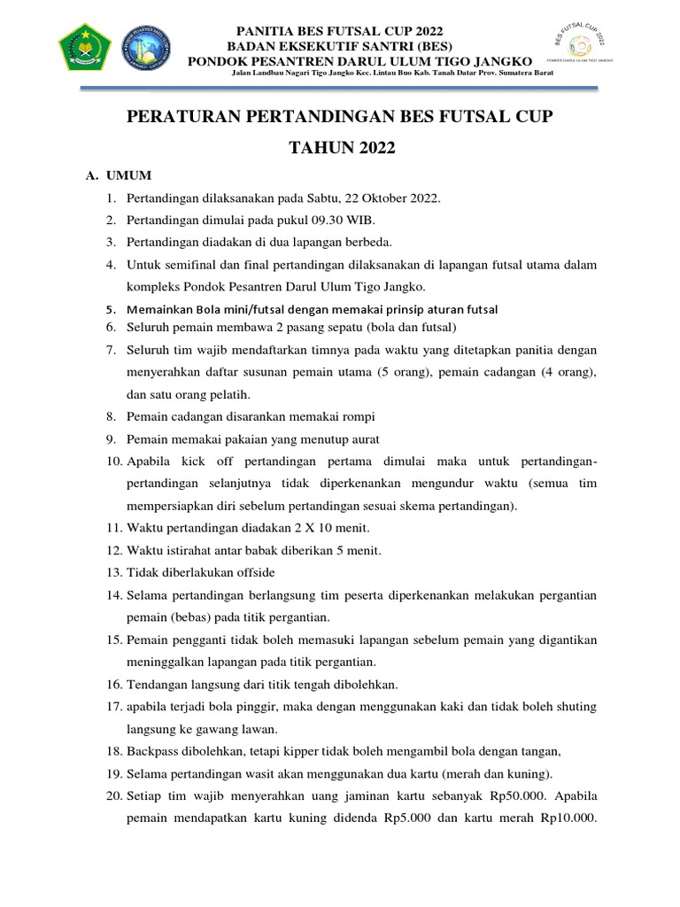 Peraturan Pertandingan Bes Futsal. | PDF