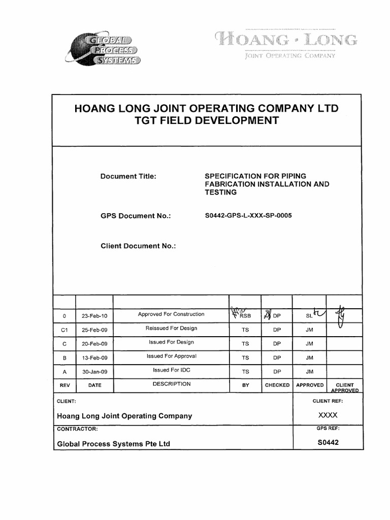 S0442 GPS L XXX SP 0005 - 0 - Specification For Piping Fabrication and ...