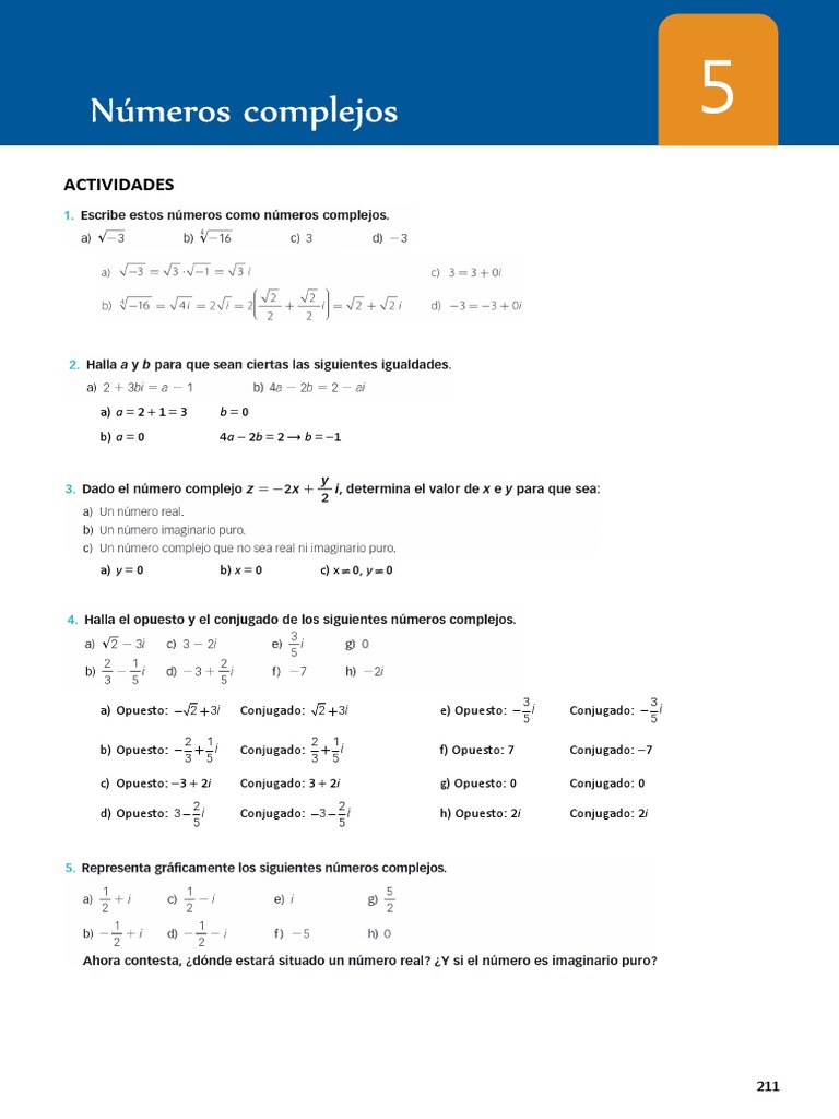 Solucionario Matematicas I 1o BACH Santillana TEMA 5 Numeros Complejos | PDF | Notación ...
