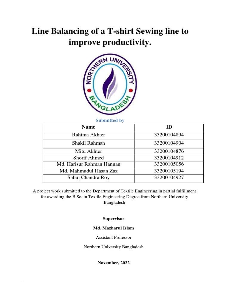 Line Balancing of A T-Shirt Sewing Line To Improve Productivity | PDF ...