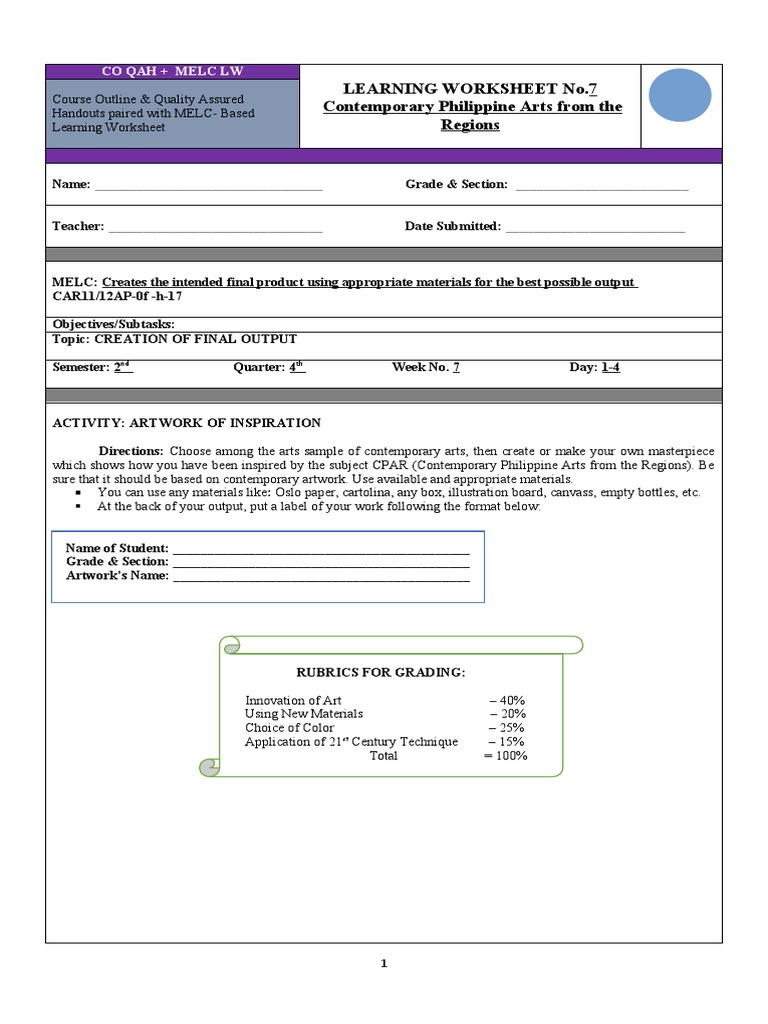 CONTEMPO Q4 Week 7 Worksheet | PDF
