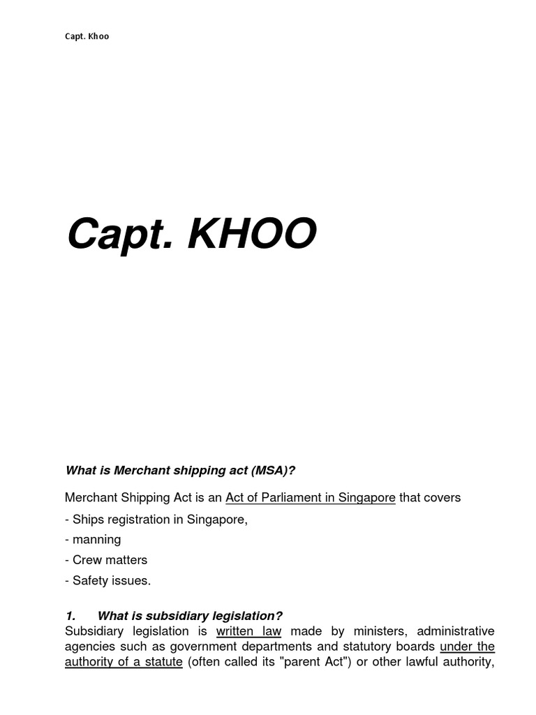 Capt. KHOO: What Is Merchant Shipping Act (MSA) ? | PDF | Global ...