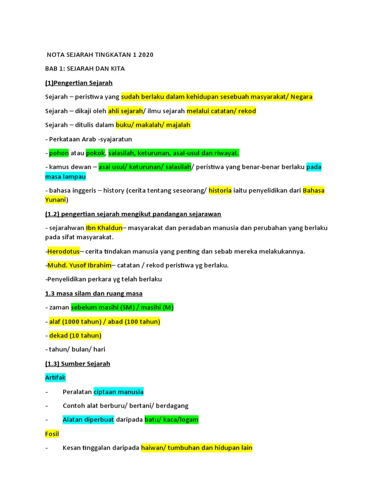 Sejarah Bab1-Bab8 Nota | PDF
