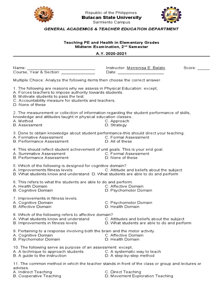T-PE MIDTERMS EXAM | PDF | Teaching Method | Educational Assessment