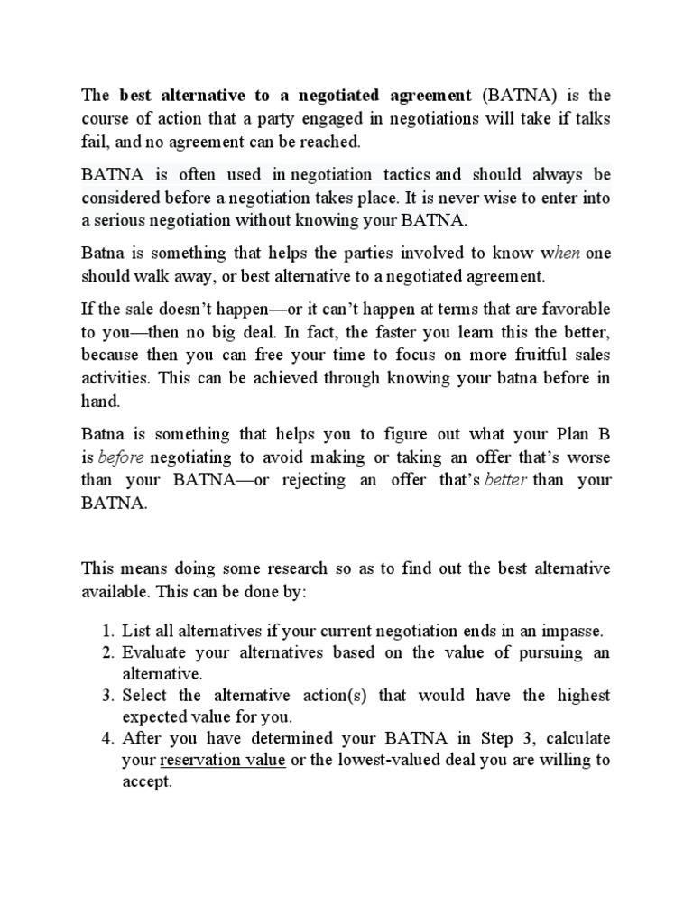 Batna | PDF | Negotiation | Sales