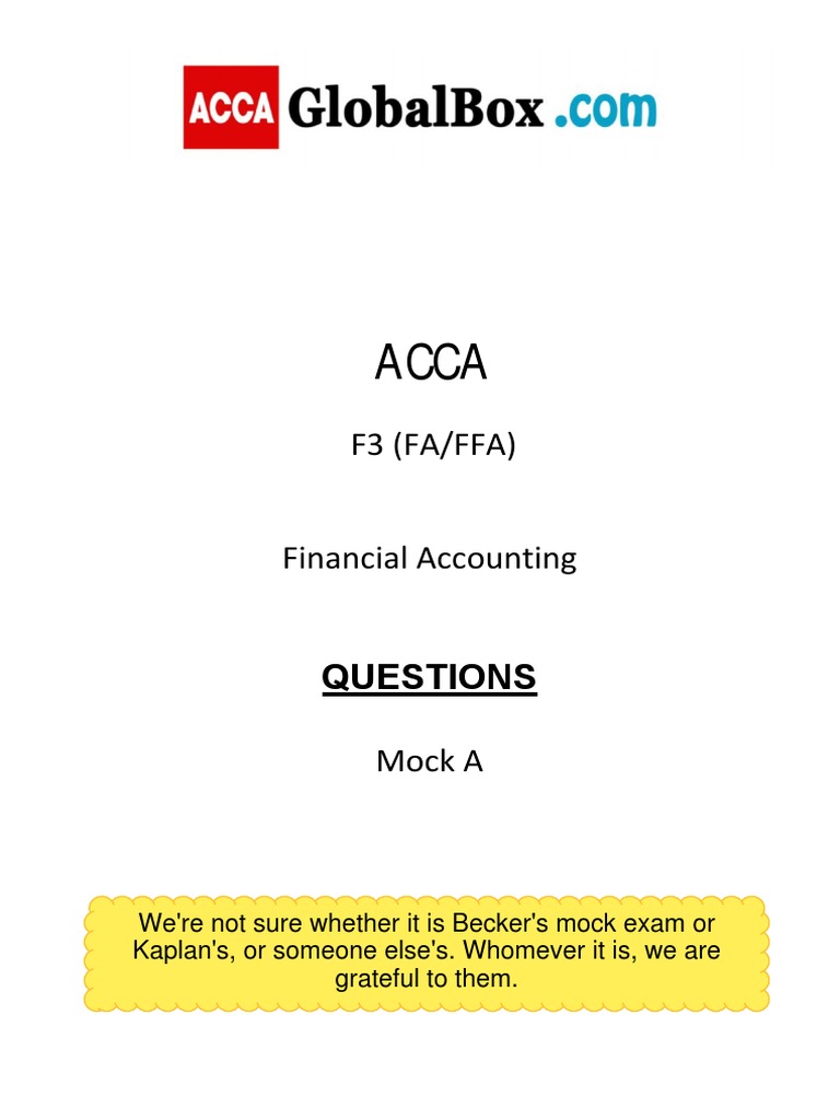 F3 - Mock A - Questions | PDF | Debits And Credits | Revenue