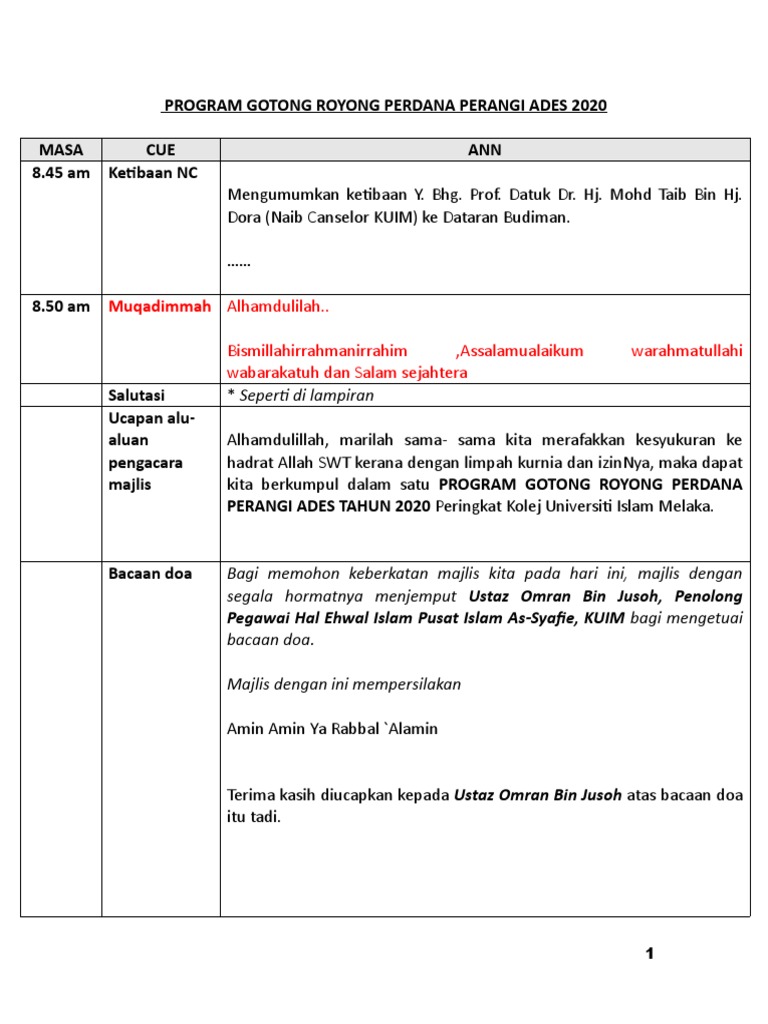SKrip Pengacara Majlis Program Gotong Royong | PDF