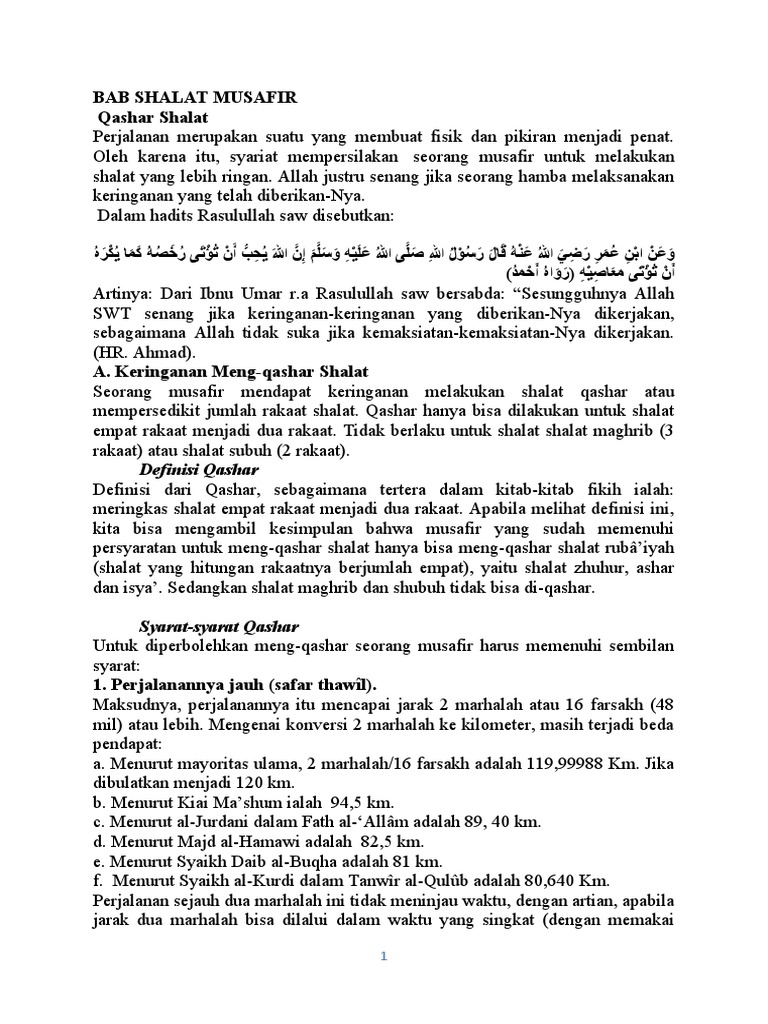 Bab Shalat Musafir | PDF