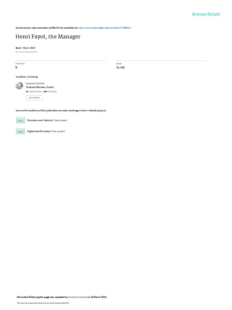 Henri Fayol The Manager - Introduction - 2015 | PDF | Mining | Theory