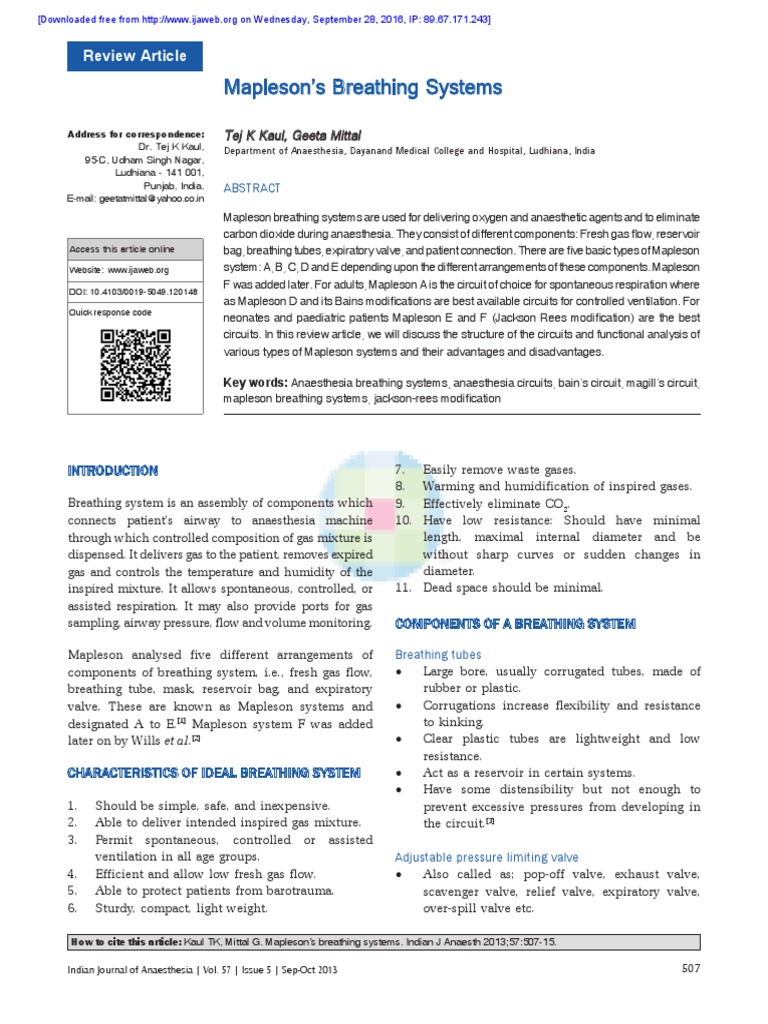 Maplesons Breathing Systems | PDF | Exhalation | Respiratory System
