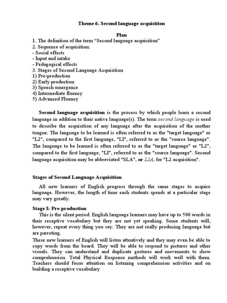 Lecture 6 | PDF | Second Language Acquisition | Second Language