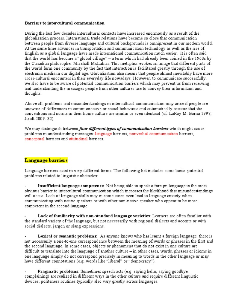 Barriers To Intercultural Communication | PDF | Communication ...