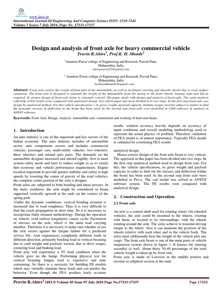 Front Axle Beam Design and Analysis | PDF | Axle | Bending