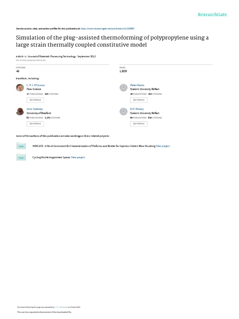 Simulation of The Plug Assisted Thermoforming of Polypropylene Using A ...