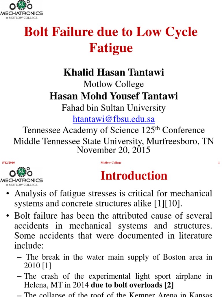 Bolt Failure Due To Low Cycle Fatigue | PDF | Fatigue (Material) | Screw