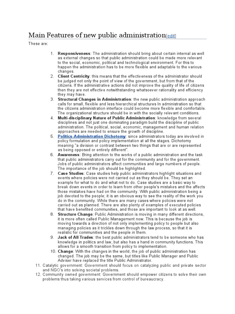 Main Features of New Public Administration | PDF | Public Administration | Decentralization