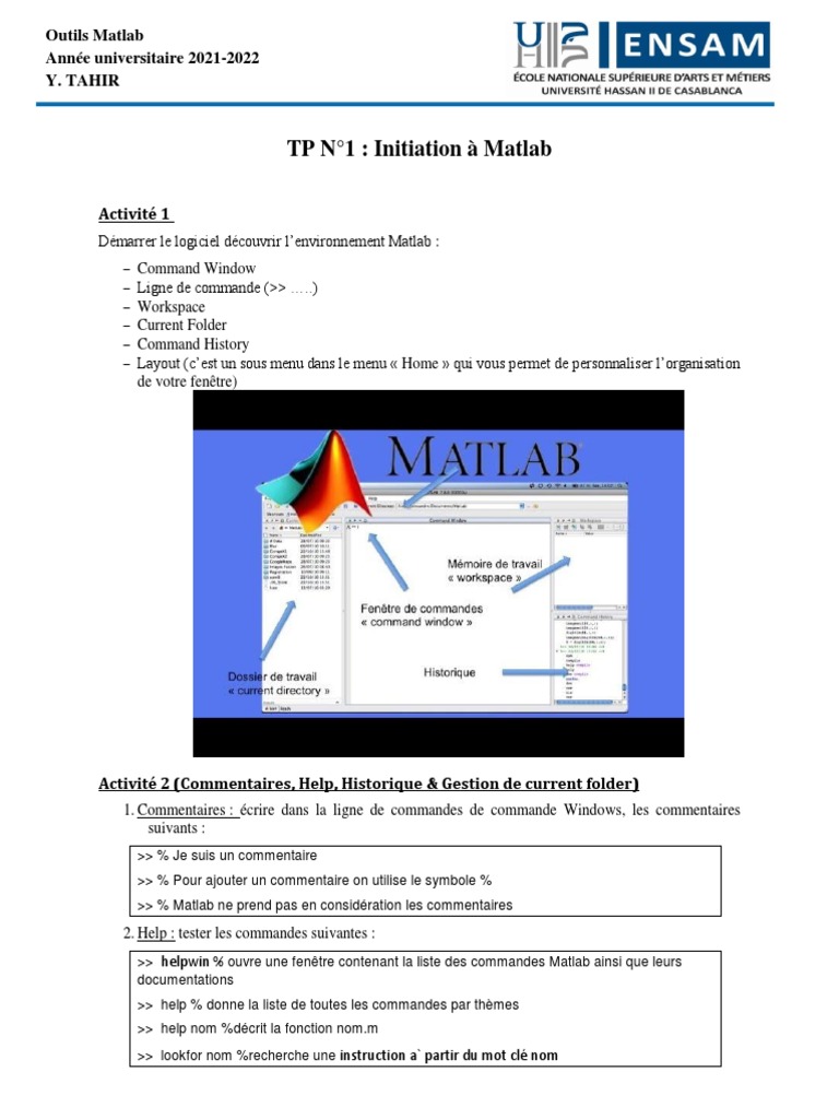 Matlab - TP1 - Initiation Ã Matlab | PDF | Division | Programmation informatique