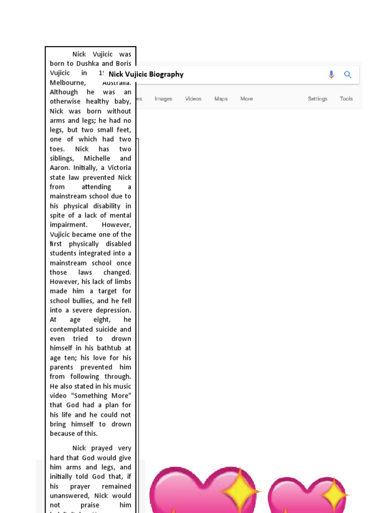 Nick Vujicic Pdf Bullying Human Development