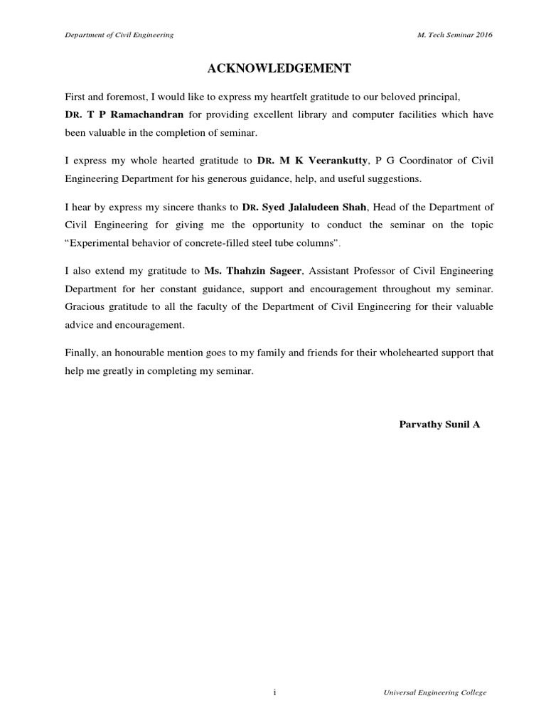 ACKNOWLEDGEMENT | PDF | Strength Of Materials | Buckling