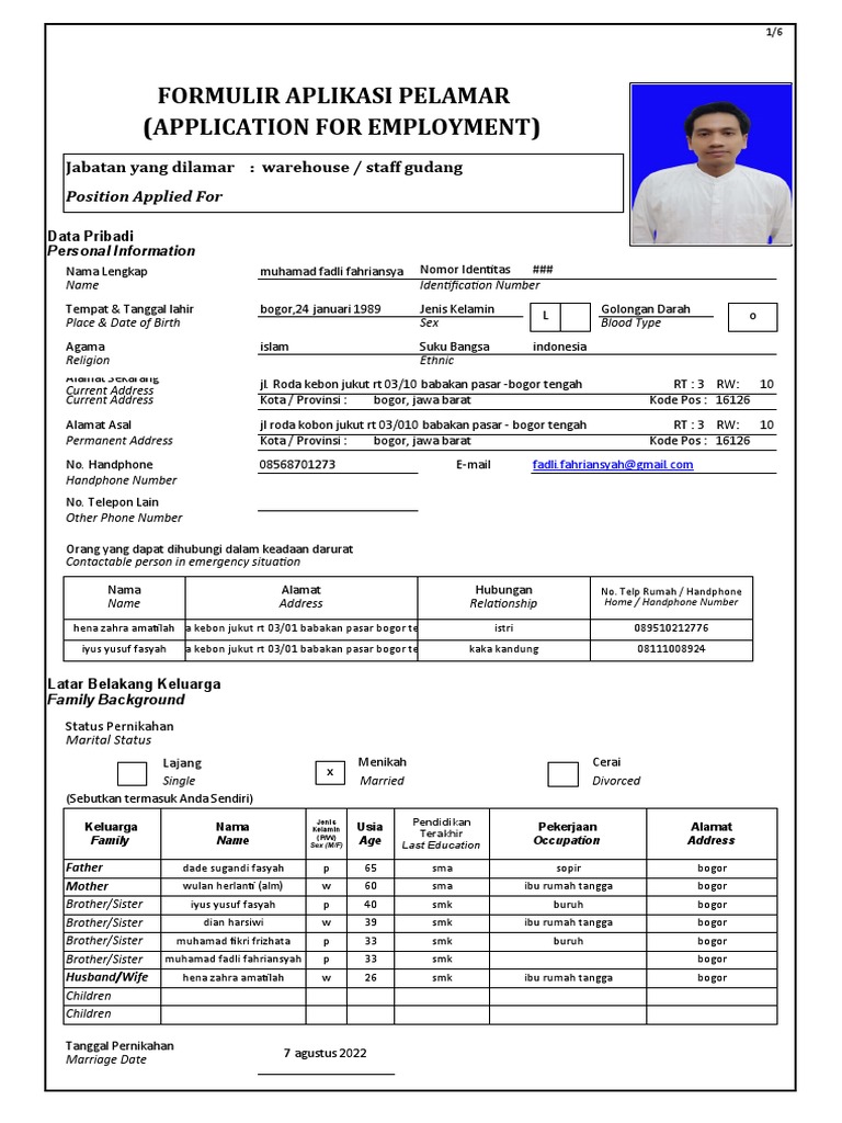 Form Aplikasi Pelamar | PDF