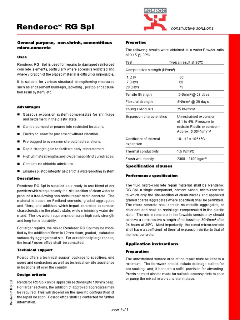 TDS Renderoc RG SPL India2 | PDF | Concrete | Materials