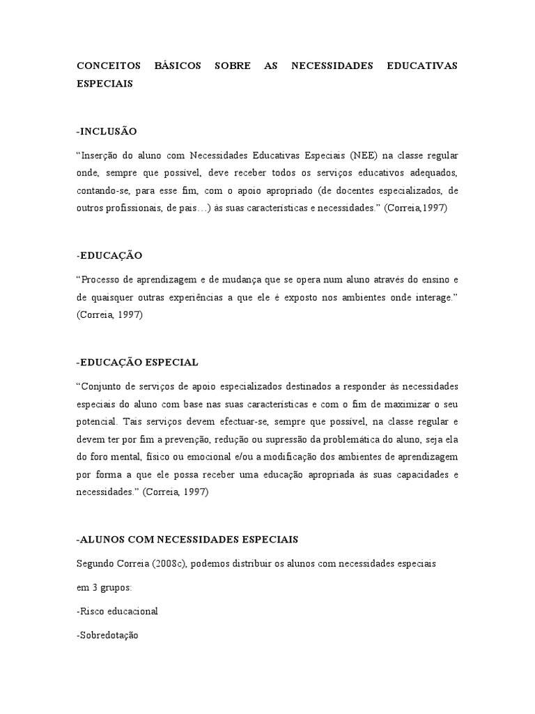 Aula de NEE Conceitos Basicos. | PDF | Aprendizado | Dificuldade de aprendizagem