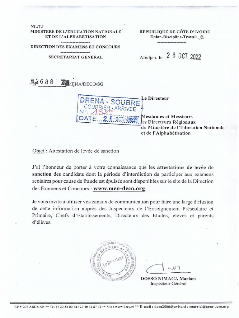 Attestation de Levee de Sanction-1 | PDF Attestation de Levee de Sanction-1 | PDF