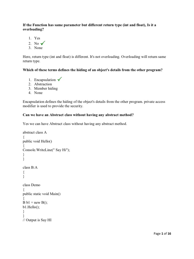 Oops Interview Questions Pdf Method Computer Programming Class Computer Programming