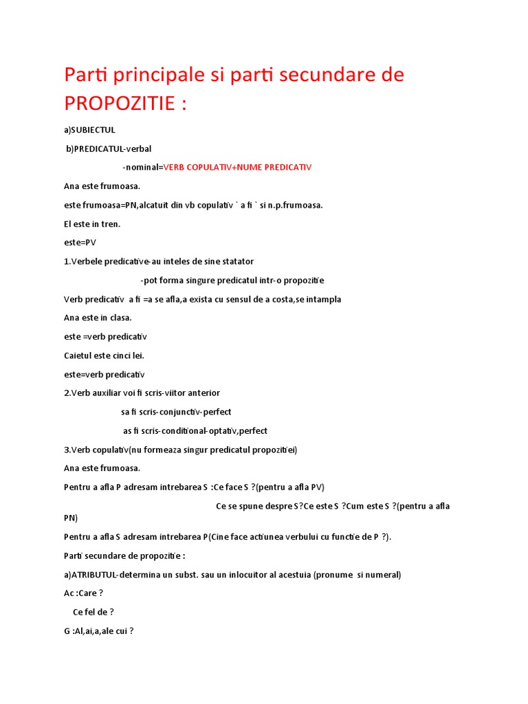 Parti Principale Si Parti Secundare de PROPOZITIE | PDF