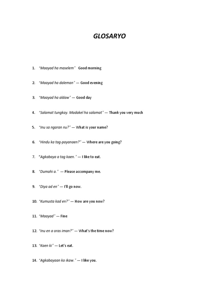 Bukidnon Language Glossary | PDF