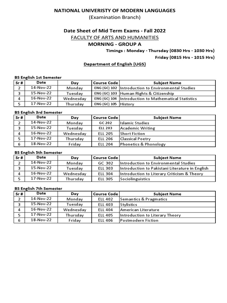 1668151360BS English Date Sheet Mid Term Exams - Fall 2022 - New Dates ...